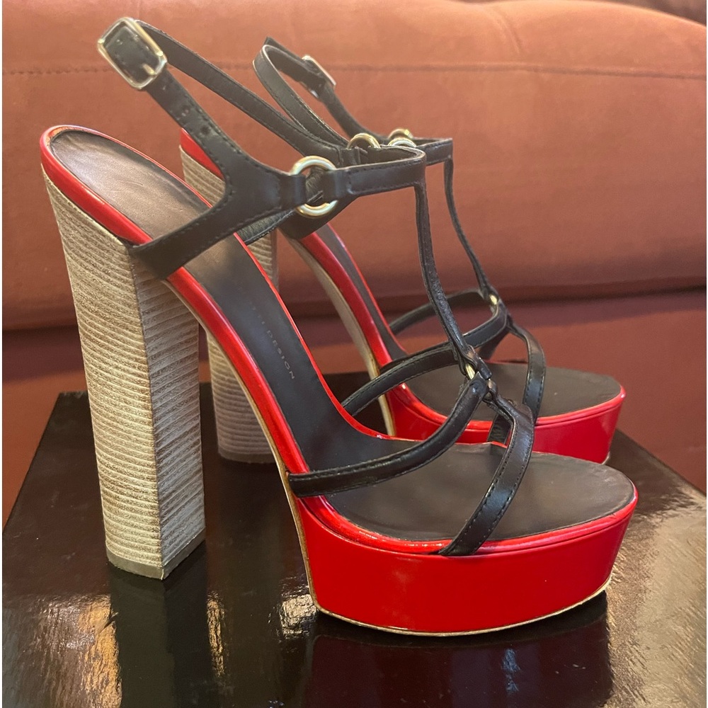 Zanotti Platform Heels Red Patent Black Leather Kalifa - Gem